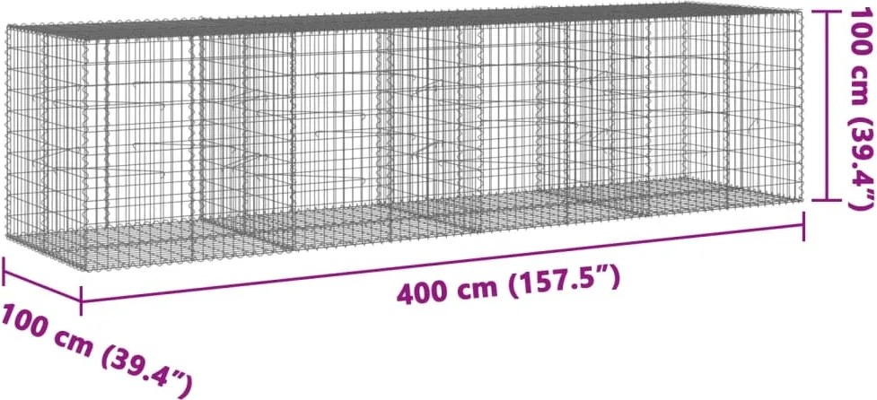 Gabionový koš s víkem 400 x 100 x 100 cm pozinkované železo 3295196