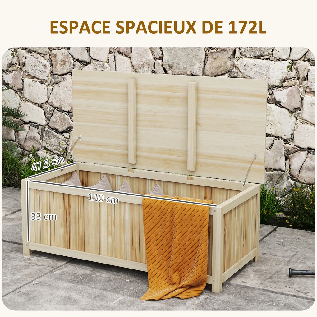 Outsunny Zahradní úložný box z dřeva s hydraulickými vzpěrami - 172L - 120L x 55W x 45H cm