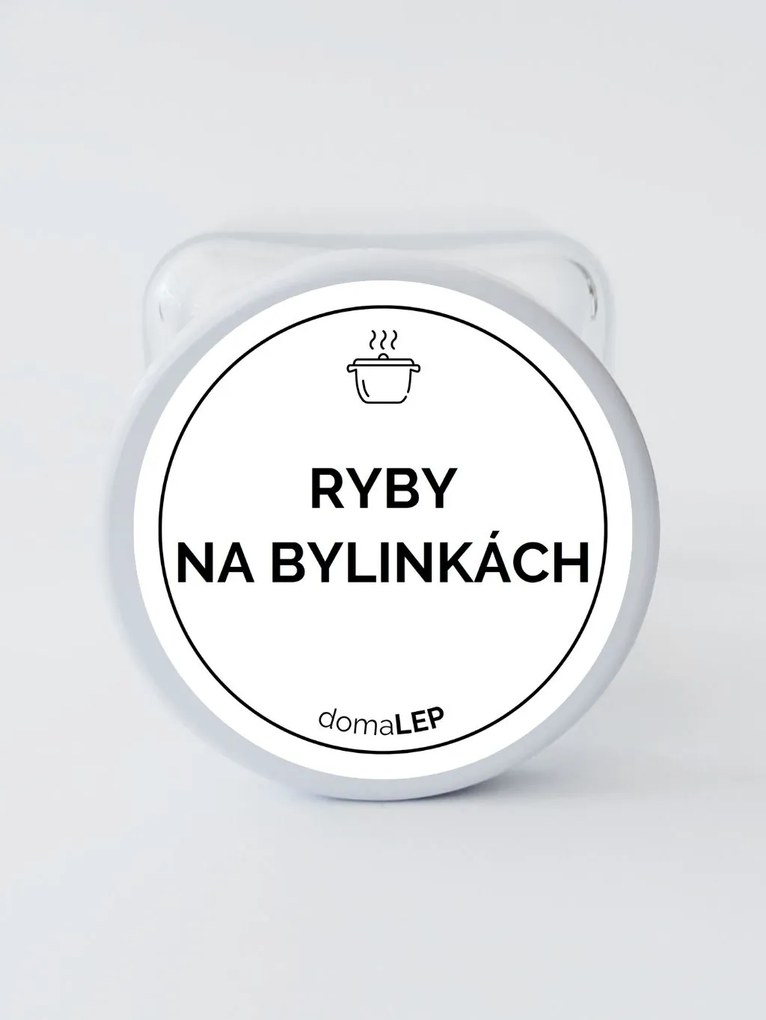 Samolepka na kořenky RYBY NA BYLINKÁCH bílá 5 cm tučné písmo