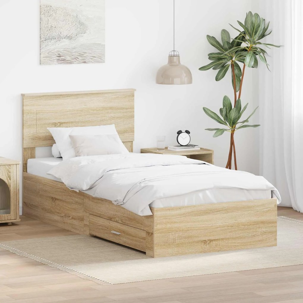 Rám postele Sonoma dub a stříbrná 75 x 190 cm Kompozitní dřevo 3408328