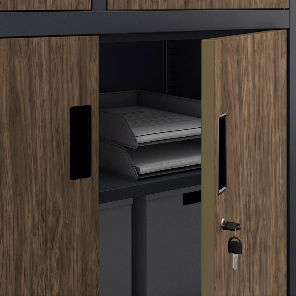 Kovová kancelářská skříň se sejfem antracitová, ořech, 900x1850x400 mm: FILIP II Eco Design