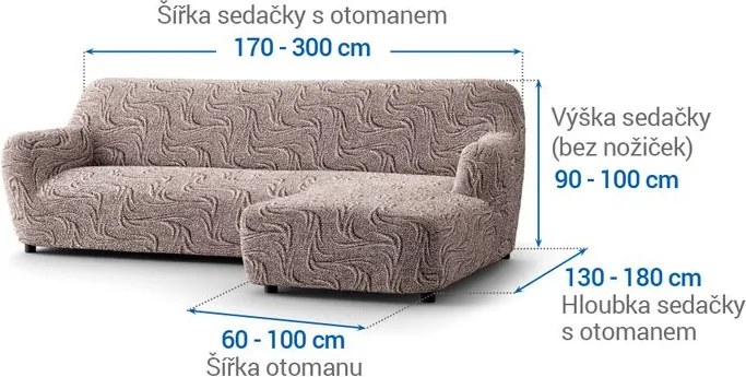 Bielastické potahy BRILLANTE hnědé sedačka s otomanem vpravo (š. 170 - 300 cm)