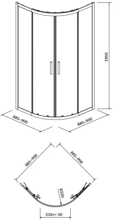 Cersanit Arteco, čtvrtkruhový sprchový kout 90x90x190 cm, 5mm čiré sklo, chromový profil + sprchová vanička Tako, S601-114