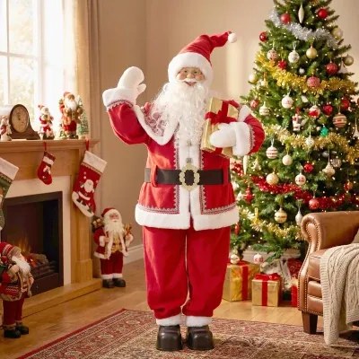 HOMCOM Životní velikost zpívajícího Santa Clause, 150 cm, animovaná hudební figurka s otáčející se hlavou, mávající rukou a dárkem