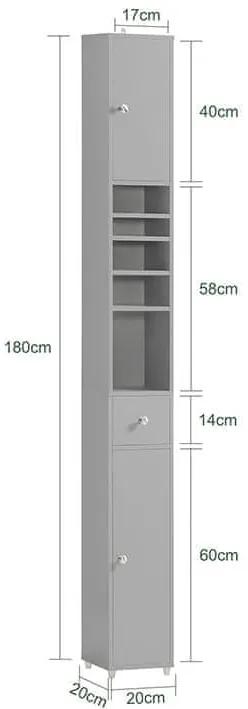 Sobuy SoBuy BZR34-HG Vysoká skříňka do koupelny s 5 přihrádkami Koupelnová skříňka Světle šedá 20x180x20cm