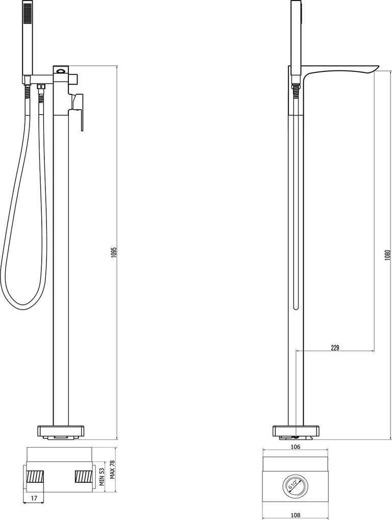 Sapho Sapho, LATUS vanová baterie s připojením do podlahy, černá mat, 1102-10B