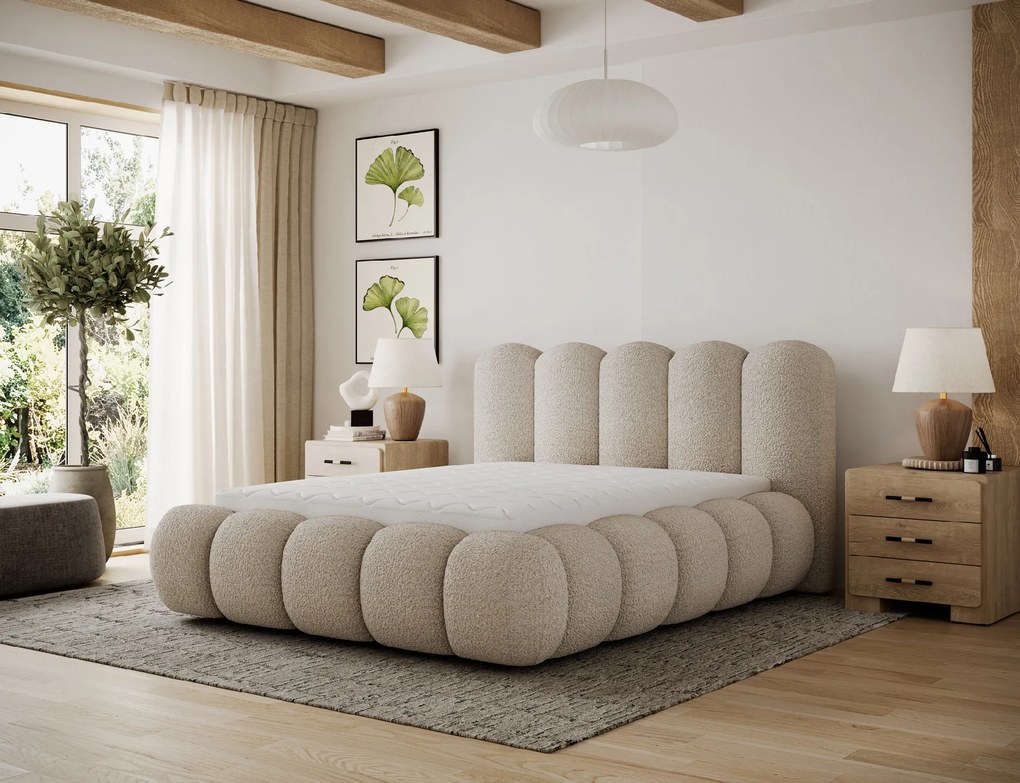 Postel Oloroso 180x200 s kovovým roštem a úložným prostorem, hnědé bouclé