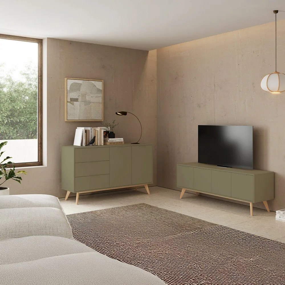 Zelený matný TV stolek 140x53x40 cm Campus – Marckeric