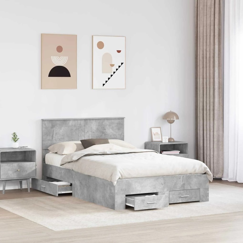 Rám postele s čelo Betonově šedá 120 x 190 cm Kompozitní dřevo 3408284