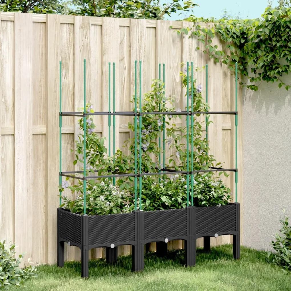vidaXL Zahradní truhlík s treláží černý 120 x 40 x 142,5 cm PP
