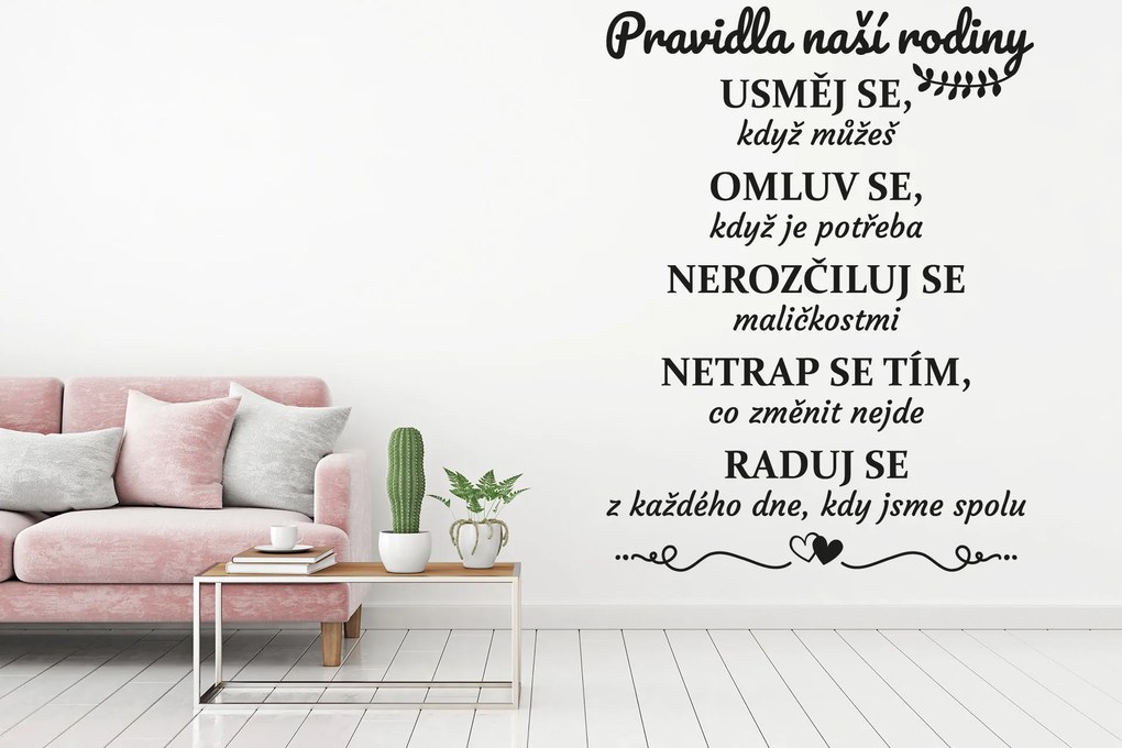 Samolepka na zeď Pravidla rodiny Barevná varianta: Černá, Velikost (šířka x výška): 60x79cm
