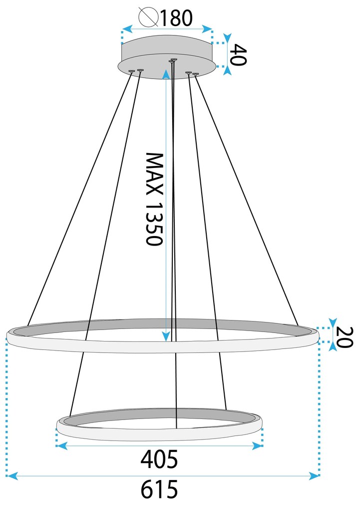 Toolight Toolight, LED závěsné osvětlení 40/60cm, 61W, 3000K, LHJ007-CP2, zlatá, OSW-60004