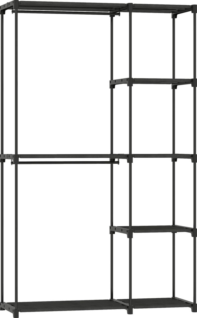 HOMCOM Textilní skříň s tyčí na oblečení, policemi, do ložnice, šatny, 111 x 43 x 185 cm, Černá