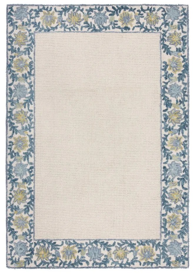 Modrý/slonovinový ručně tkaný koberec s příměsí vlny 120x170 cm Myla Floral Frame – Flair Rugs