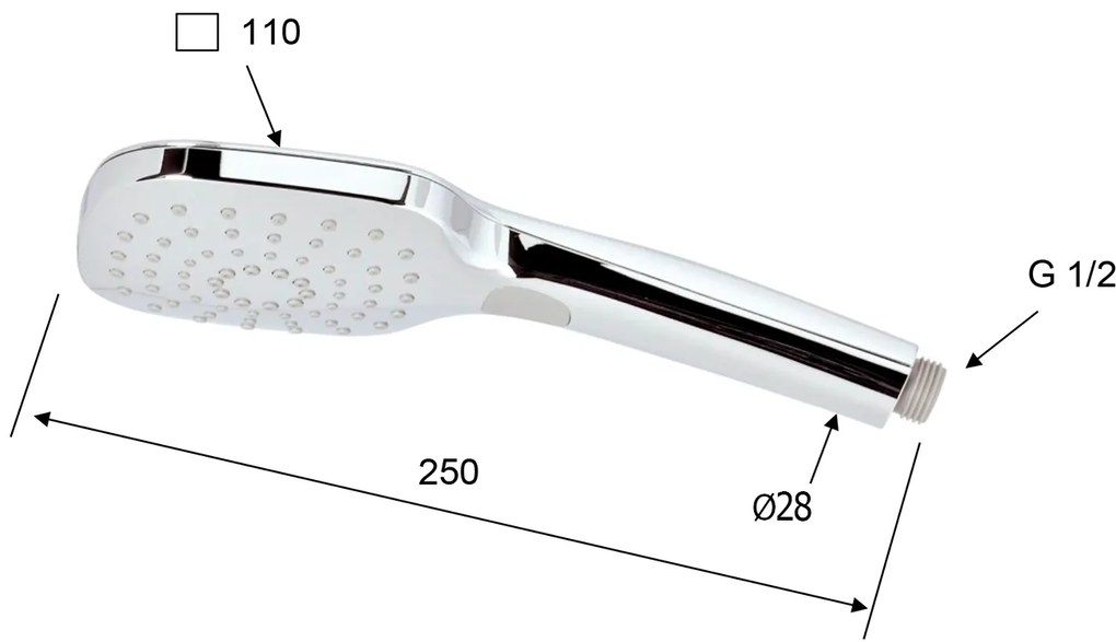 Sapho, Ruční sprcha s tlačítkem, 4 režimy sprchování, 100x100mm, ABS/chrom, 1204-24