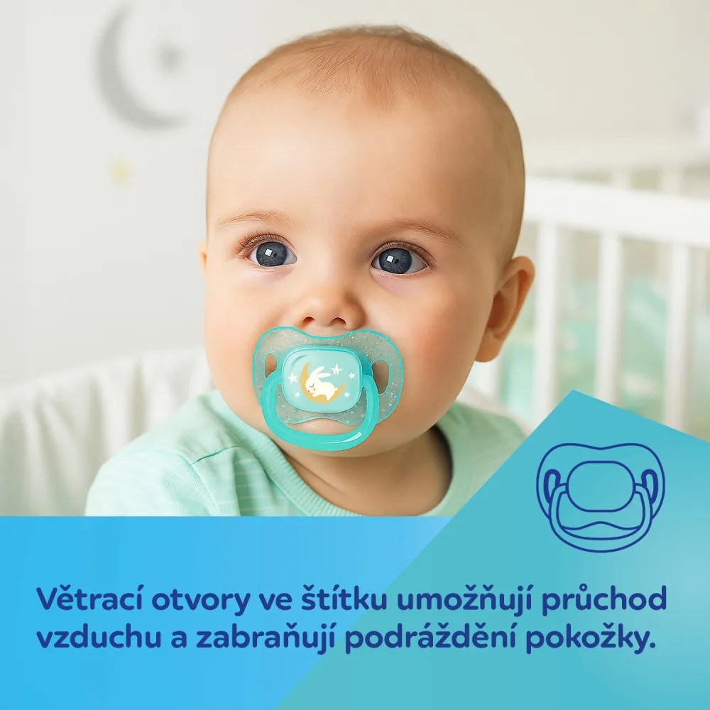 Canpol babies Dudlík svítící silikonový symetrický NIGHTGLOW 0-6m 2ks kluk