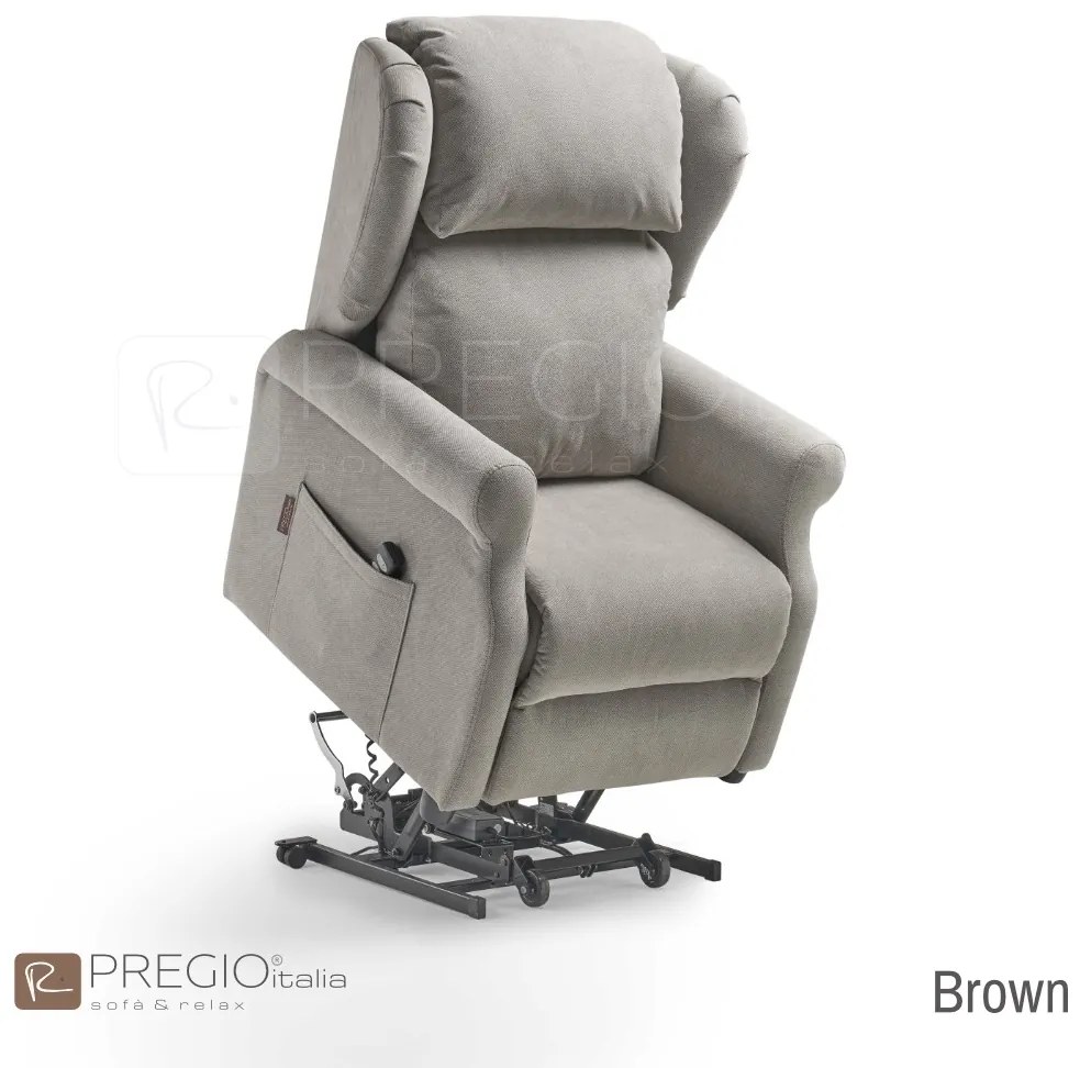 Pregio Italia sofa&relax Elektrické relaxační křeslo Brown Provedení: El. polohovací křeslo + odnímatelné područky + stolek, Vzorník látek: tekno fibra 06 light grey