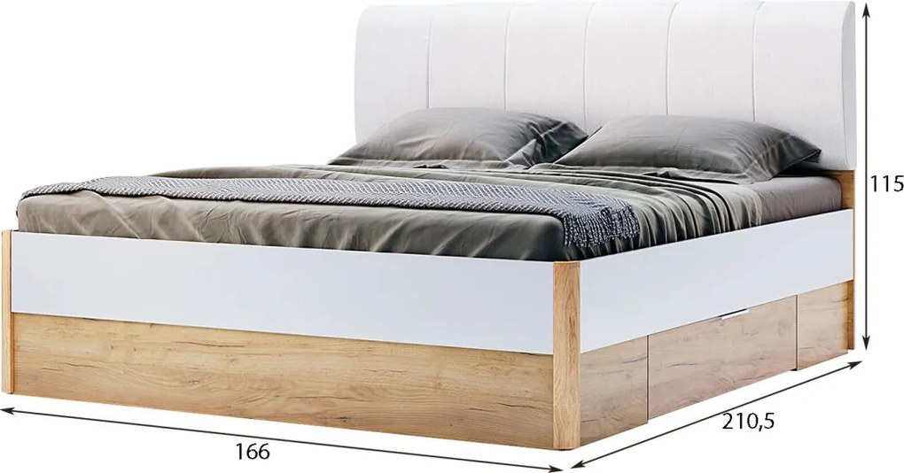 Postel 160x200 měkké čelo s šuplíky bez rámu Asti
