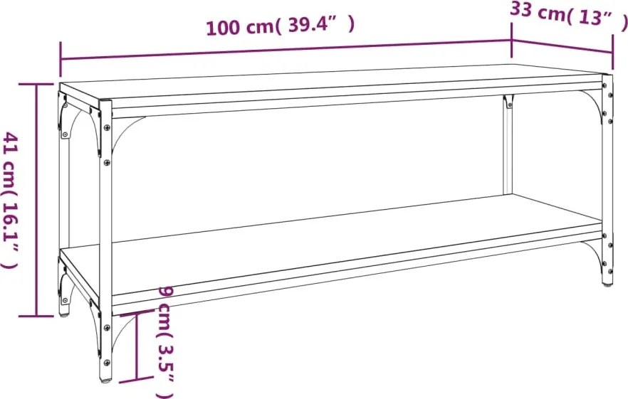 vidaXL TV skříňka 100 x 33 x 41 cm kompozitní dřevo a ocel [819347] Barva: šedá sonoma