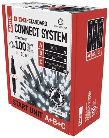 Propojovací vánoční řetěz se zdrojem EMOS Connecting D1AC01 ZY2278 startovní sada pro spojovací řetězy 10m studená bílá