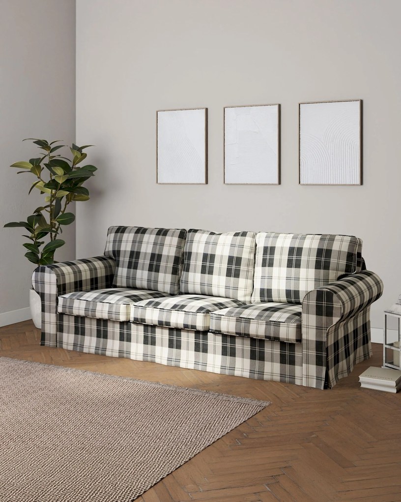 Potah na pohovku IKEA Ektorp 3-místná rozkládací, NOVÝ MODEL 2013 barva černá látka pletený vzor, vzorované