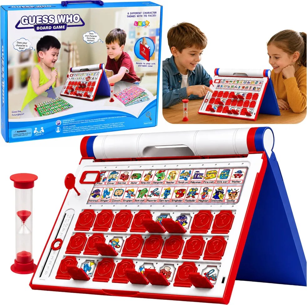 LEAN Toys Paměťová hra „Uhodni, kdo to je“ – na čas, přenosná herní deska s přesýpacími hodinami