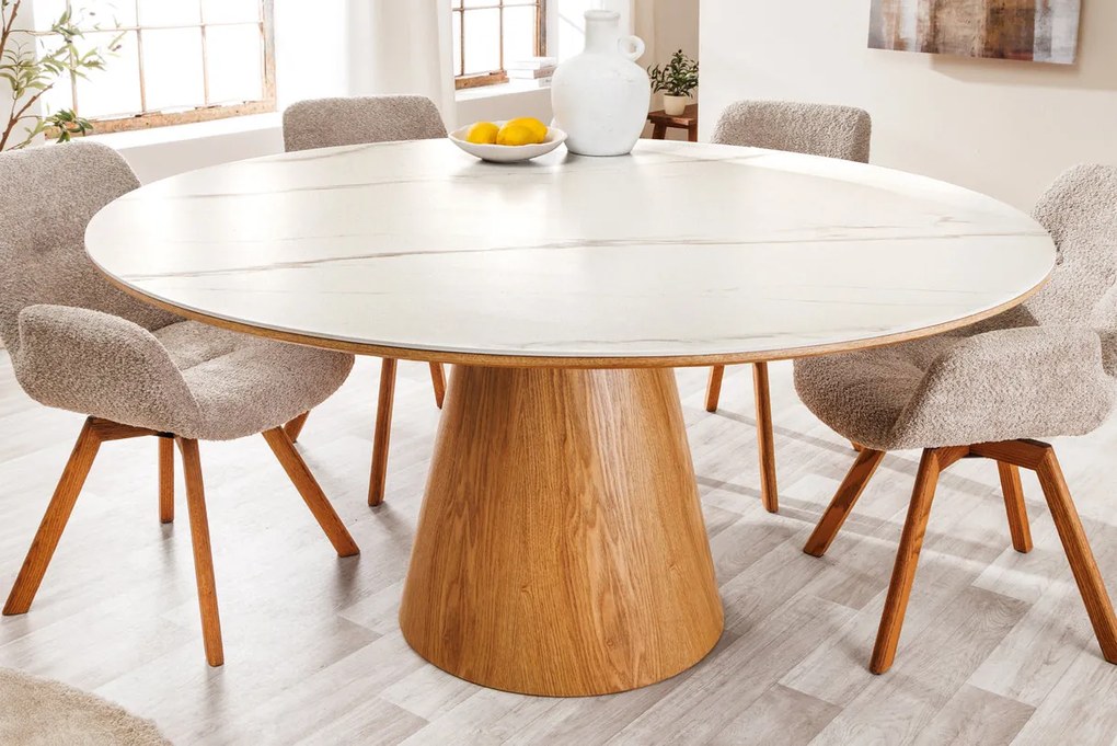 Invicta Světlý jídelní stůl UNIQUE ø120 cm bílý mramor 45144