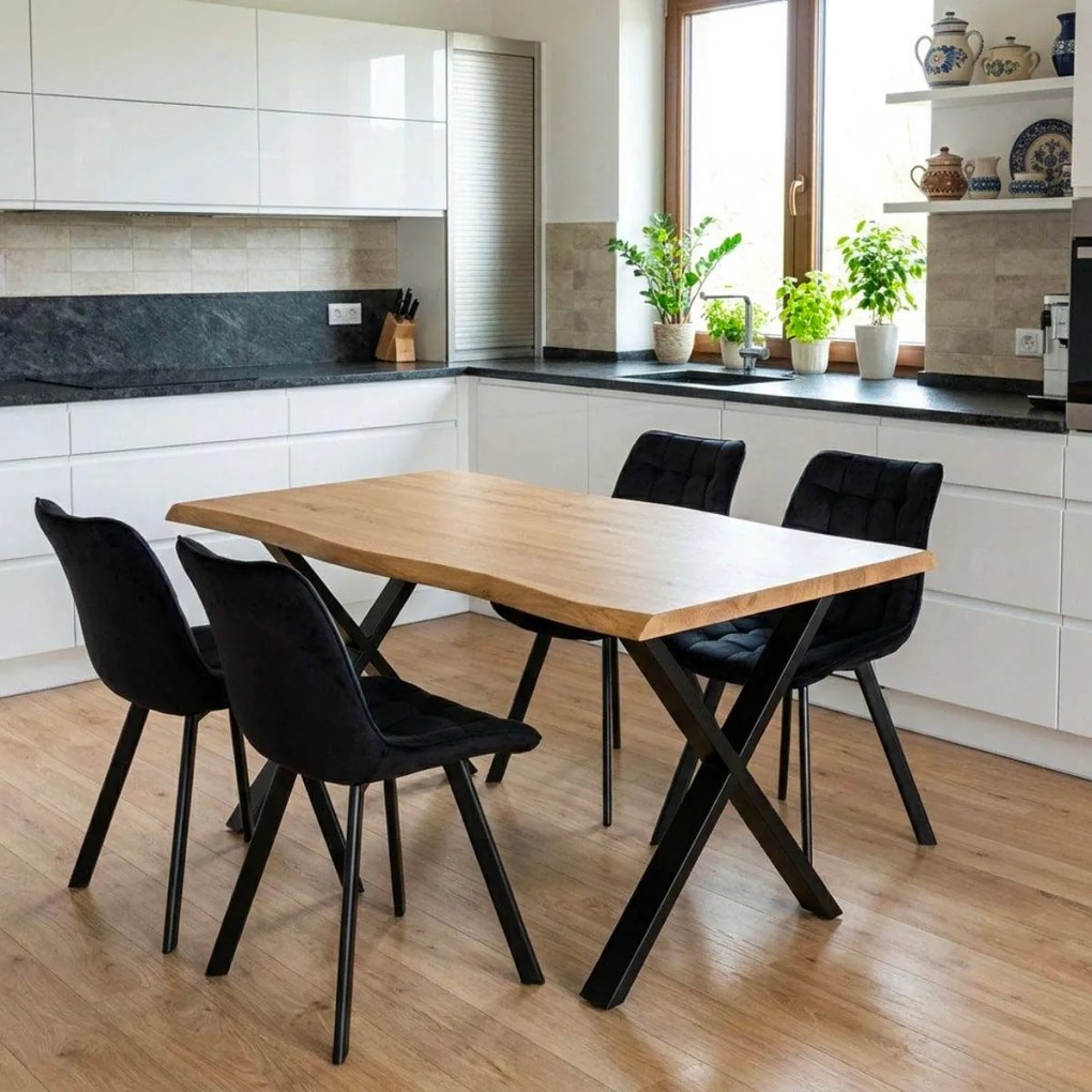 Vikio Jídelní set pro 4 osoby 160x90 cm dub noha X černá židle VJS236-4C-S