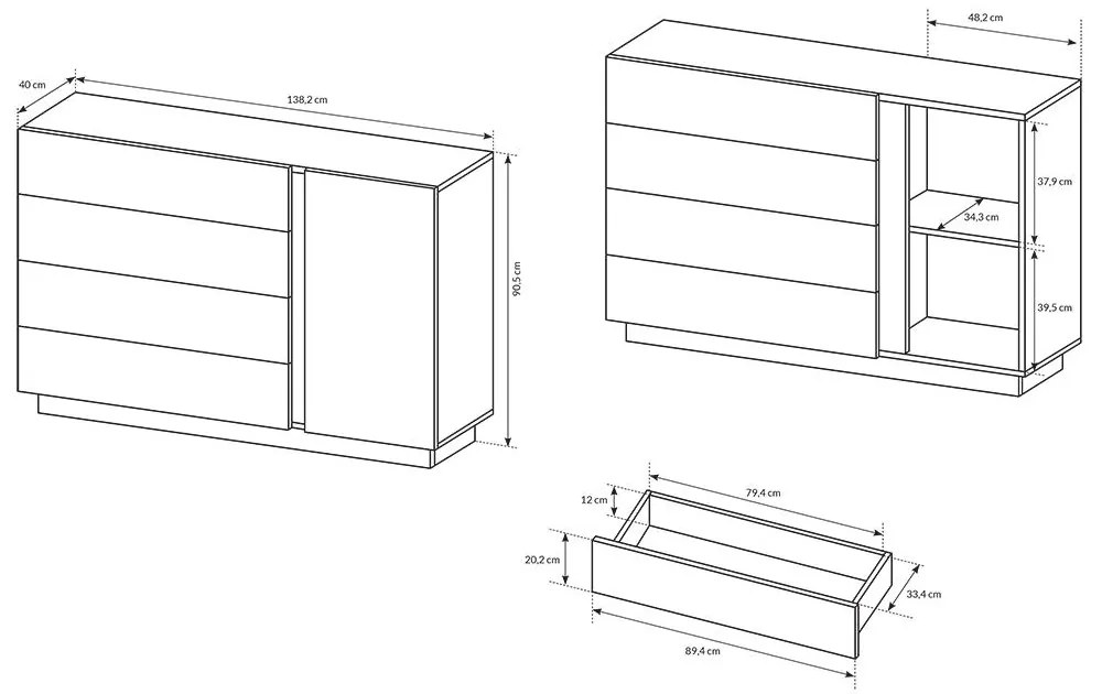 ARCO | komoda 138 D4S | 138,2 cm | PUSH OPEN | bílá mat/lesk/dub grandson