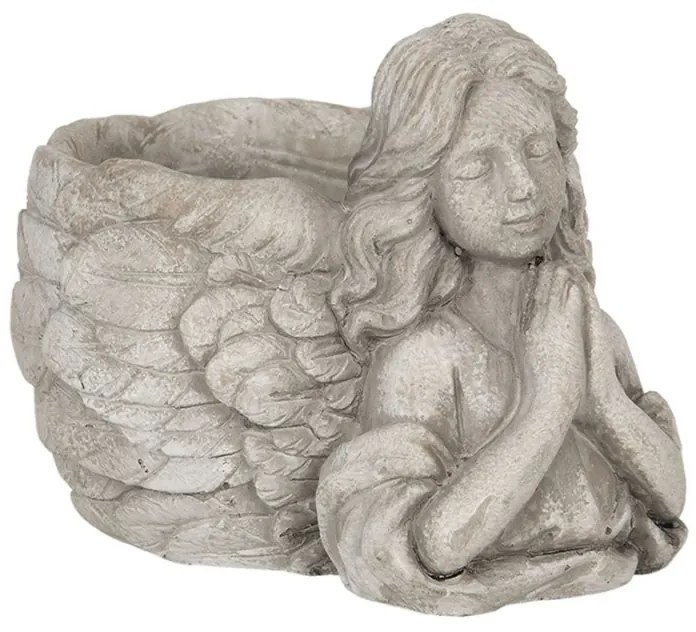 Šedý květináč s andělkou Susanna – 16x13x12 cm