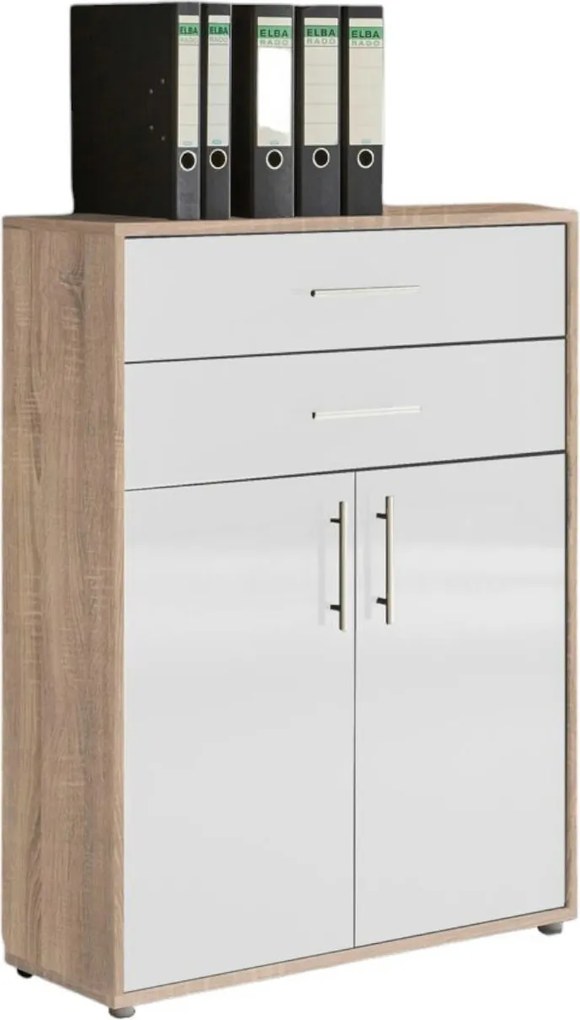 XXXLutz SKŘÍŇ NA ŠANONY, vysoce lesklá bílá, Sonoma dub, 84,5/114/33 cm MID.YOU - Online Only kancelářský nábytek - 001067006501
