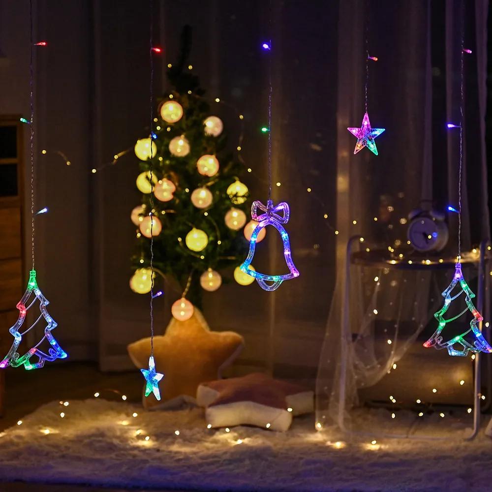 Vnitřní LED vánoční závěs - sob, stromeček, zvoneček, 3m, 138 LED, různé barvy na výběr Barva: Různobarevná