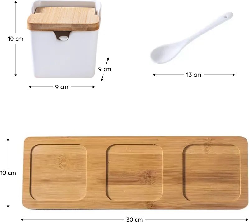 Kořeničky, set 3 ks, bílá, keramika/bambus, ETERA