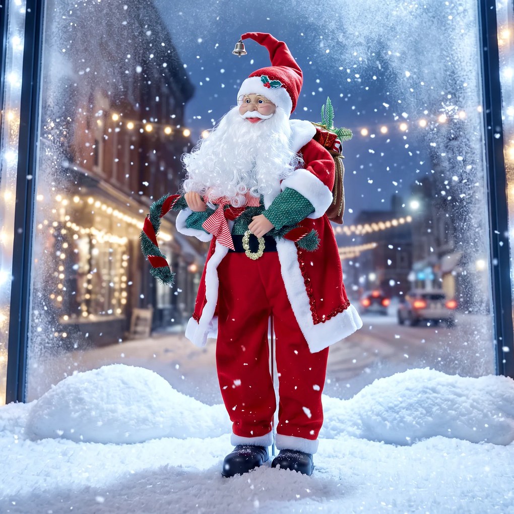 HOMCOM Zpívající a tancující Santa Claus, 120 cm, stojící animovaná vánoční postava se svícnem a pytlem, aktivovaná zvukem / dotykem