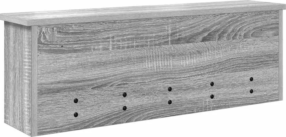 věšák, nástěnný, 4 poličky, háčky, kompozitní dřevo, 26x75x16 cm, šedá sonoma, Dekorino TK20260021