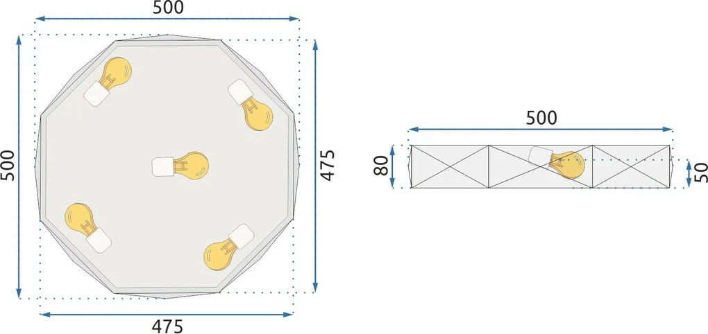 Toolight - Stropní svítidlo Diamond 50cm E27 5x60W APP863-C, černá, OSW-08959