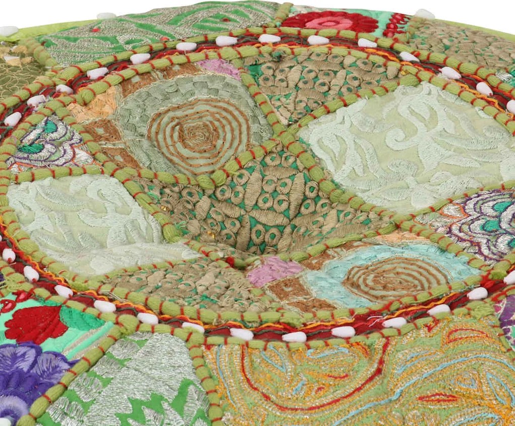 Sedací puf patchwork kulatý bavlna ruční výroba 40x20 cm zelený 246573