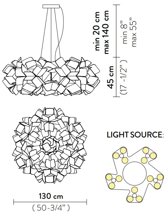 Slamp Clizia Mama Non Mama Gold 130, designové svítidlo s čirým kabelem, 15x12W E27, prům. 130cm