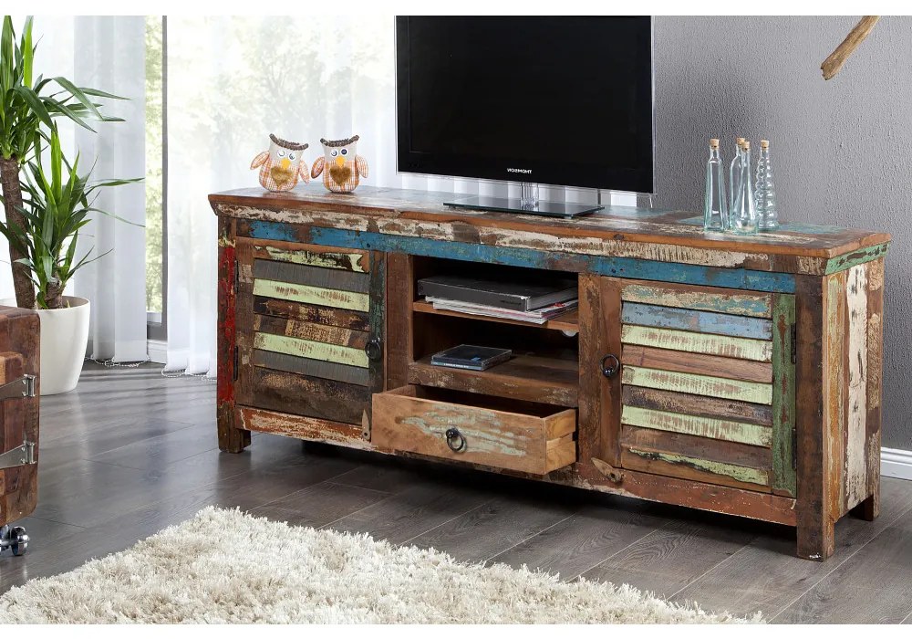 Massive home | Barevný TV stolek z masivu Avadi recyklované dřevo