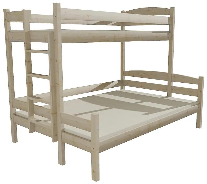 Vomaks Patrová postel s rozšířeným spodním lůžkem PPS 001 100/120 x 180 cm moření dub vlevo (vyobrazeno)