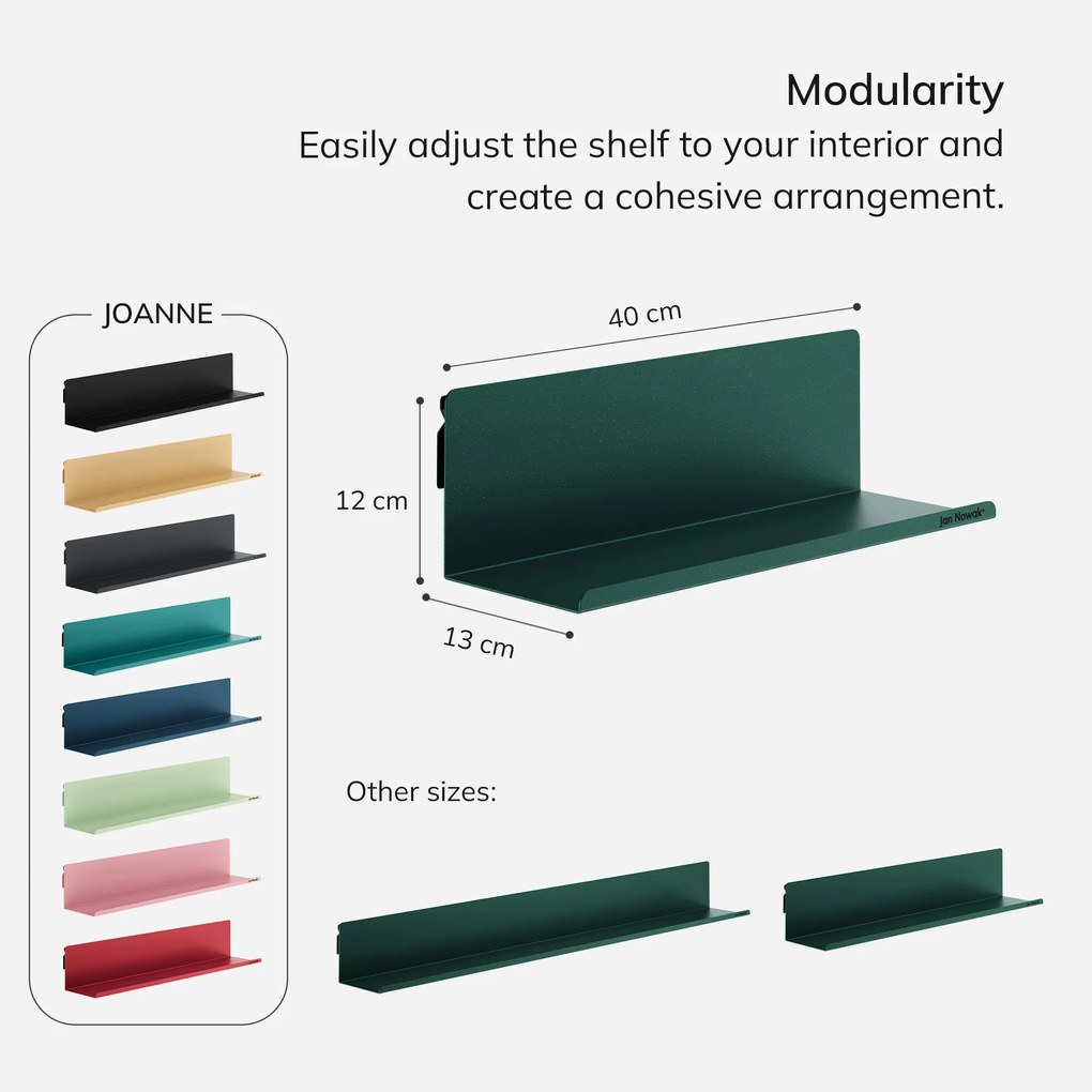 Polička na zeď JOANNE 400 mm, Modern: lahvově zelená