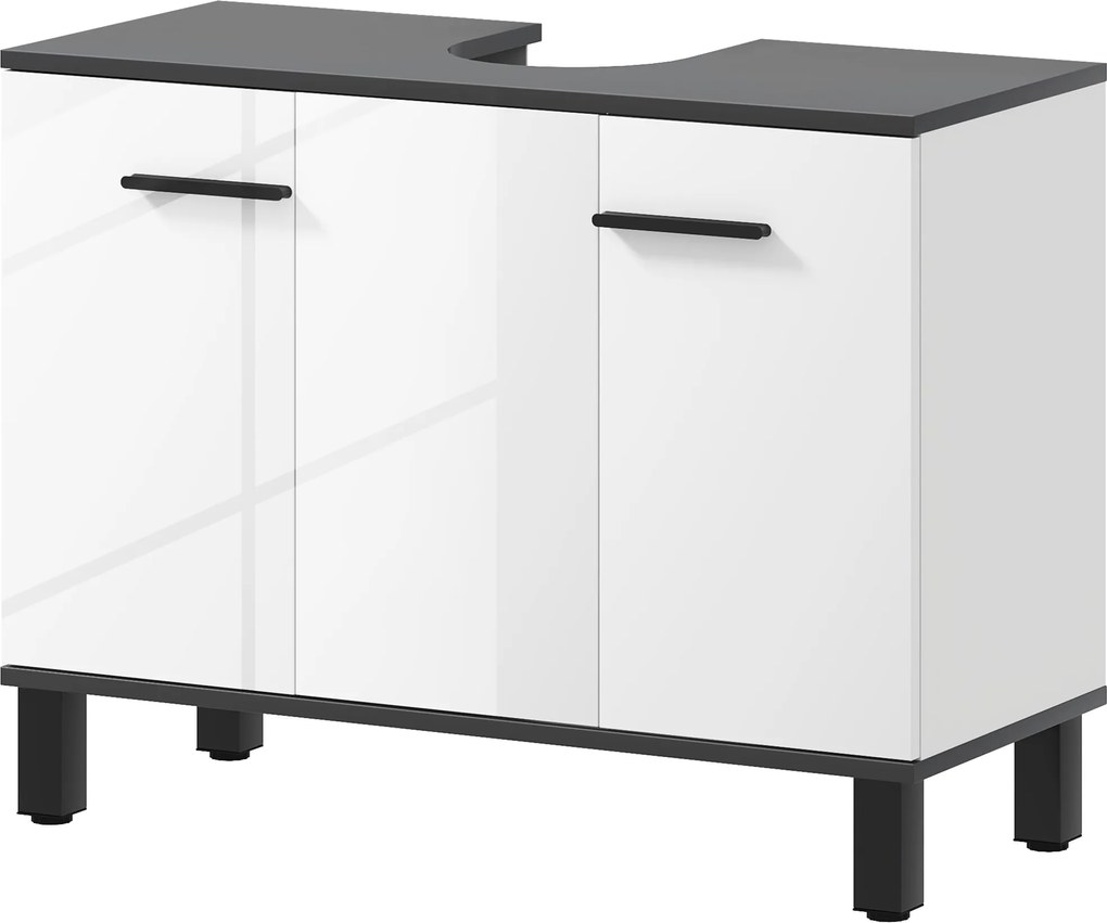 HOMCOM Podskřínková koupelnová skříňka s umyvadlem na stojánku nebo nohách, 2 dveře a nastavitelnými policemi pro 80x34x60 cm Jasně bílá koupelna | Ao