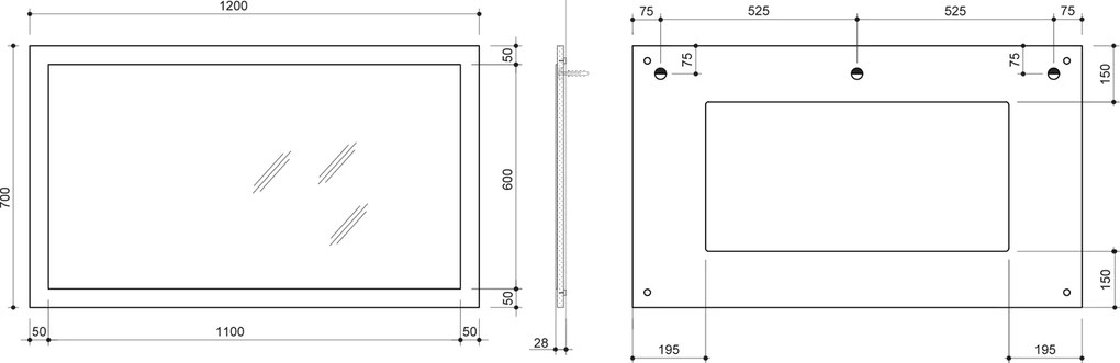 Sapho NIROX zrcadlo v rámu 1200 x 700 x 28 mm dub alabama NX127-2222