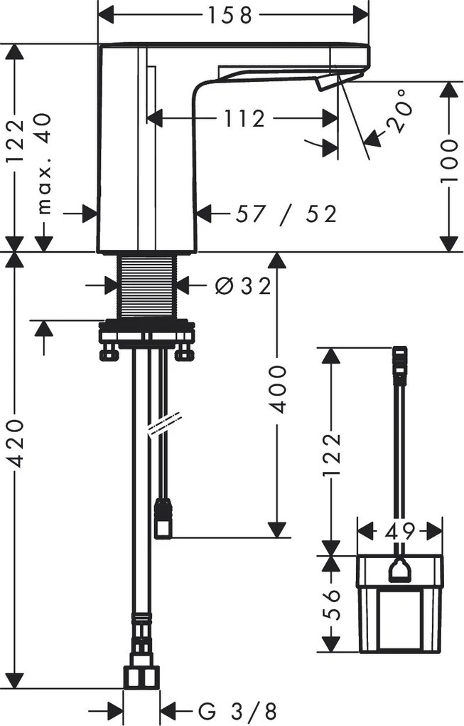 Hansgrohe Vernis Blend, elektronická umyvadlová baterie pro studenou vodu nebo předem nastavenou teplotu, napájení baterií, chromová, HAN-71503000