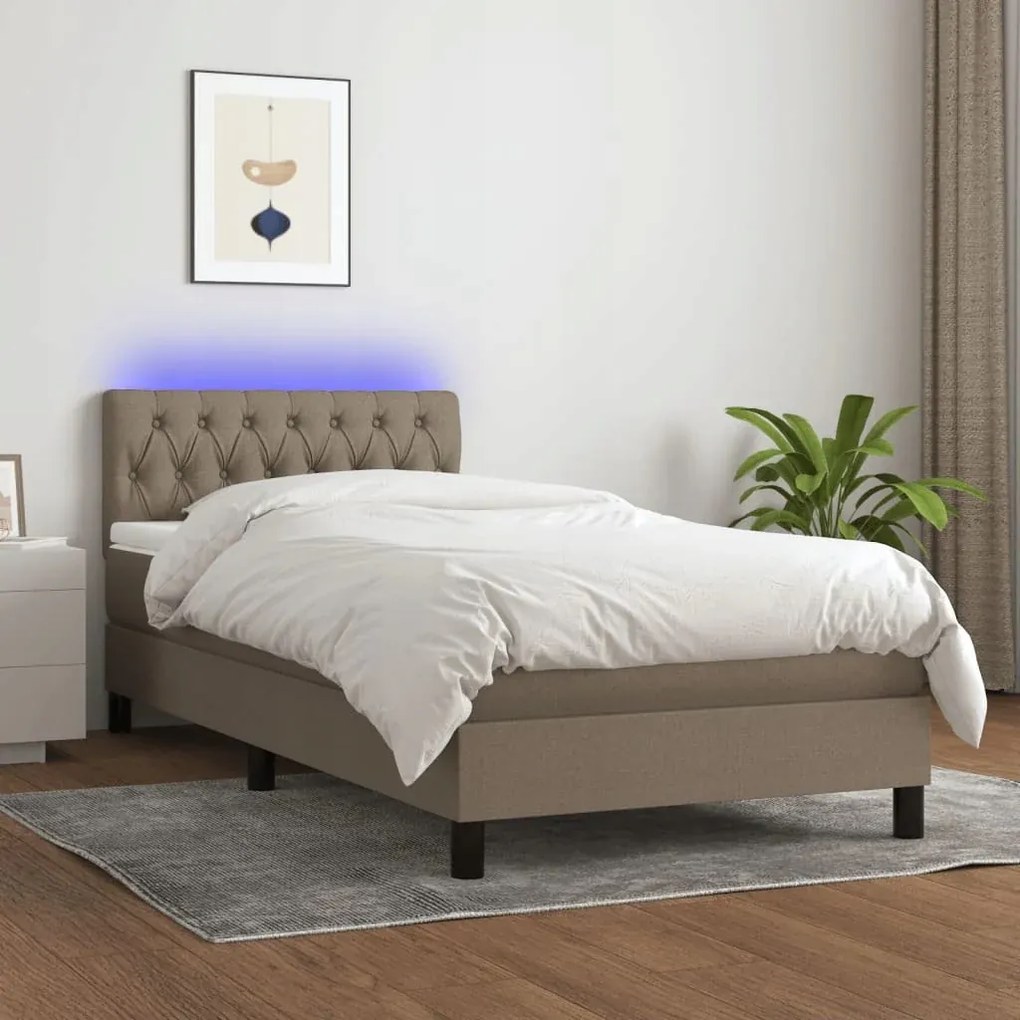 Box Spring Postel S Matrací A Led Textil Taupe Prošívaný design 90 x 200