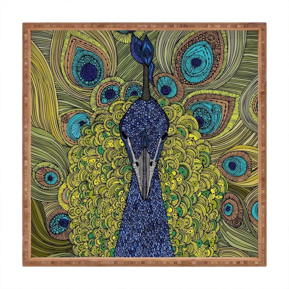 Dřevěný dekorativní servírovací tác Peacock, 40 x 40 cm