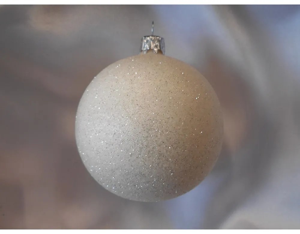 Vánoční koule 8 cm - celoposyp SET/6ks - bílá celoposyp