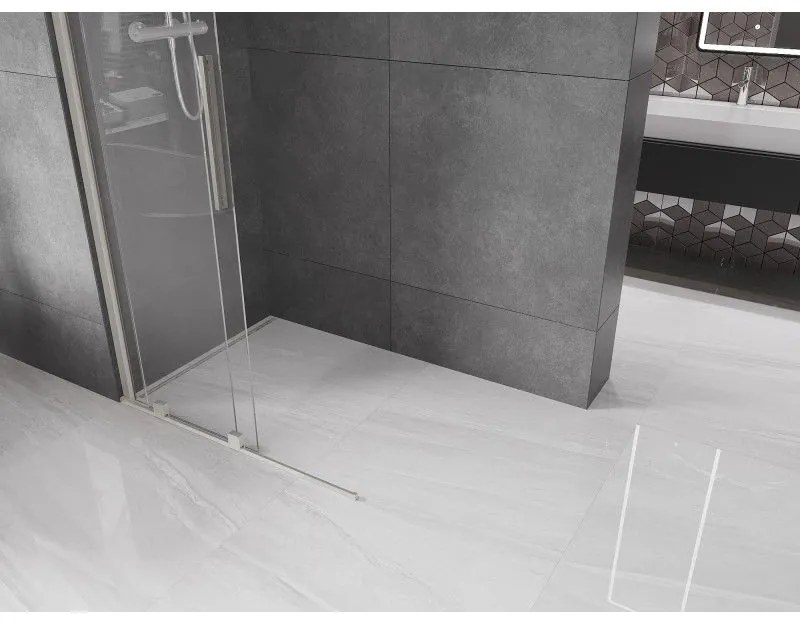 Mexen Velar, sprchová zástěna s posuvnými dveřmi Walk-in 110 x 200 cm, 8mm čiré sklo, broušená ocel, 871-110-000-03-97