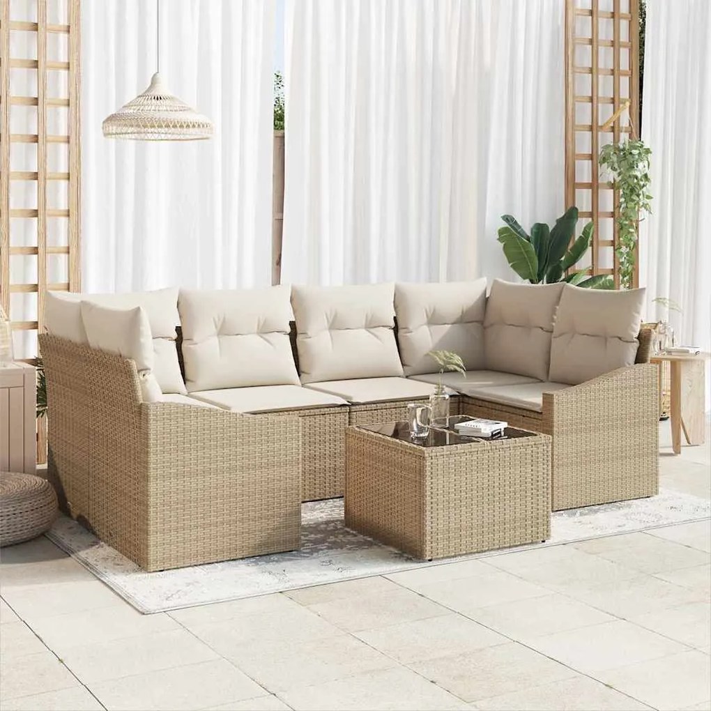 Set pohovek 7 ks Béžová a krémová polyratan 3346621