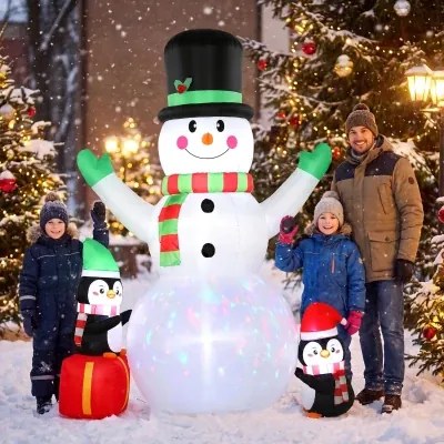 Outsunny Nafukovací vánoční sněhulák, 243 cm, s barevným LED světlem, na venkovní použití